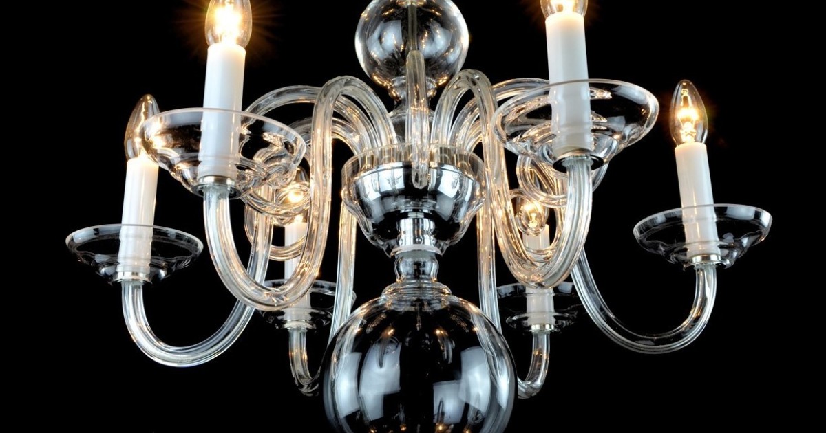 Design glass chandelier made of hand-blown glass with 6 arms imitating ...