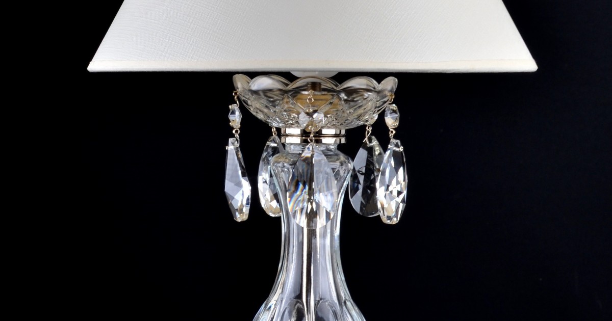 1-bulb silver crystal table lamp with cut almonds & the white lampshade ...