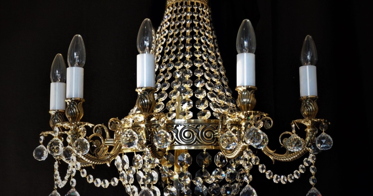 Large wall light with 5 arms & strass basket, decorated with crystal ...