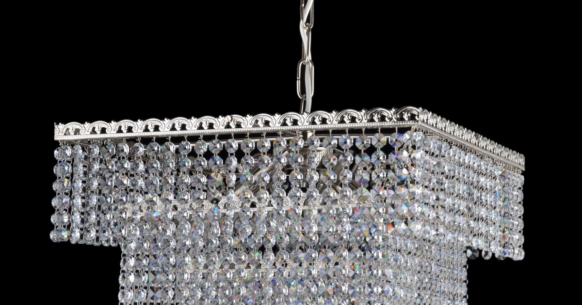 4 bulbs silver square Strass crystal chandelier - Cut octagons ...