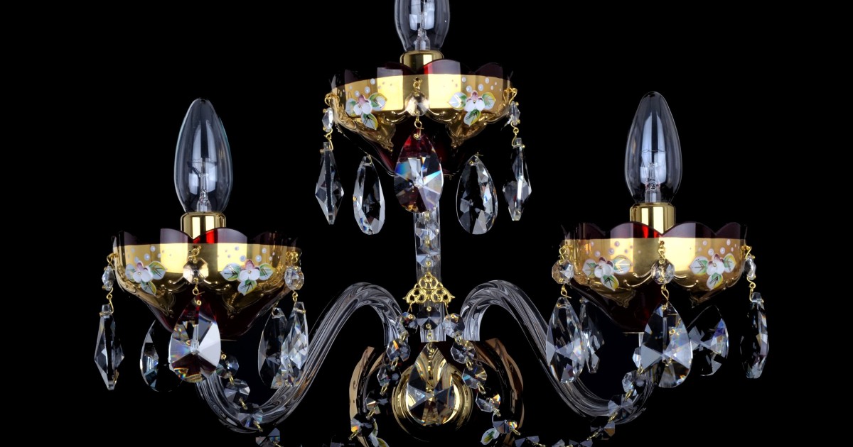 3-arm larger ruby red wall lamp decorated with high enamel | Bohemian glass