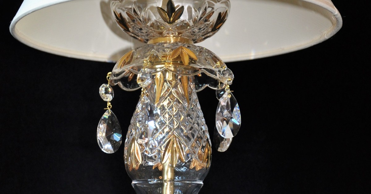 Crystal table lamp with the lampshade decorated with gold painting ...