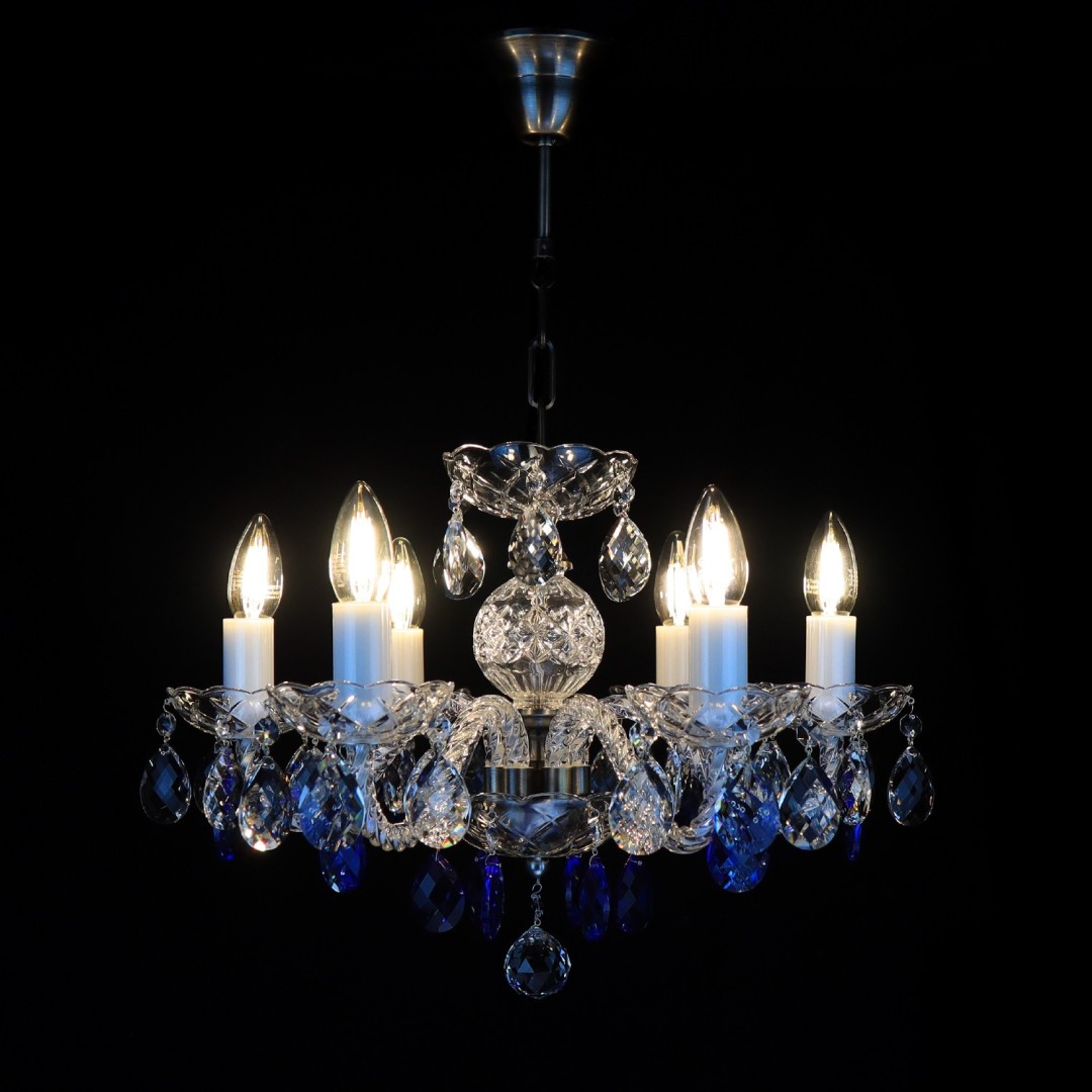 Samples of several types of chandeliers with antique silver metal ...
