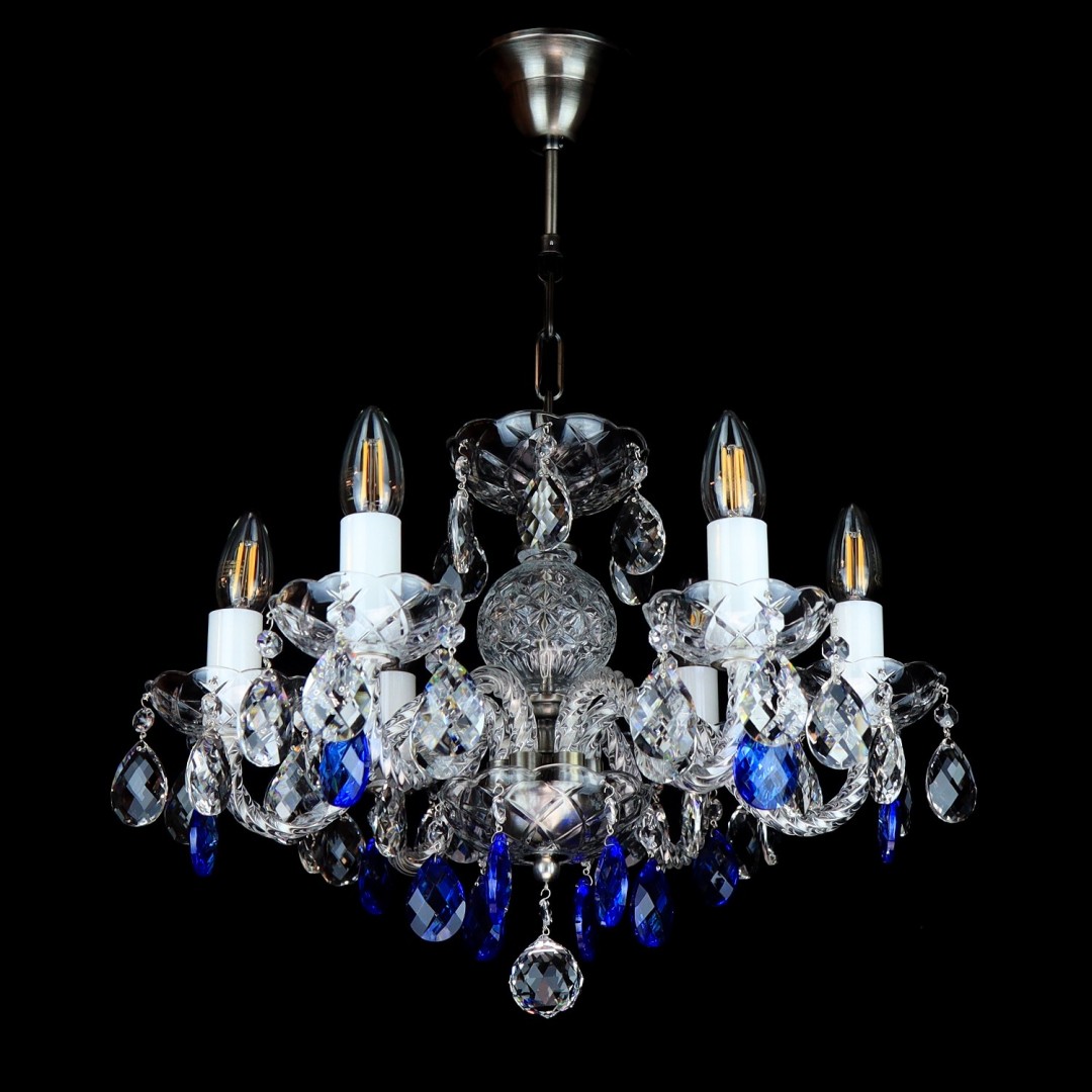 Samples of several types of chandeliers with antique silver metal ...