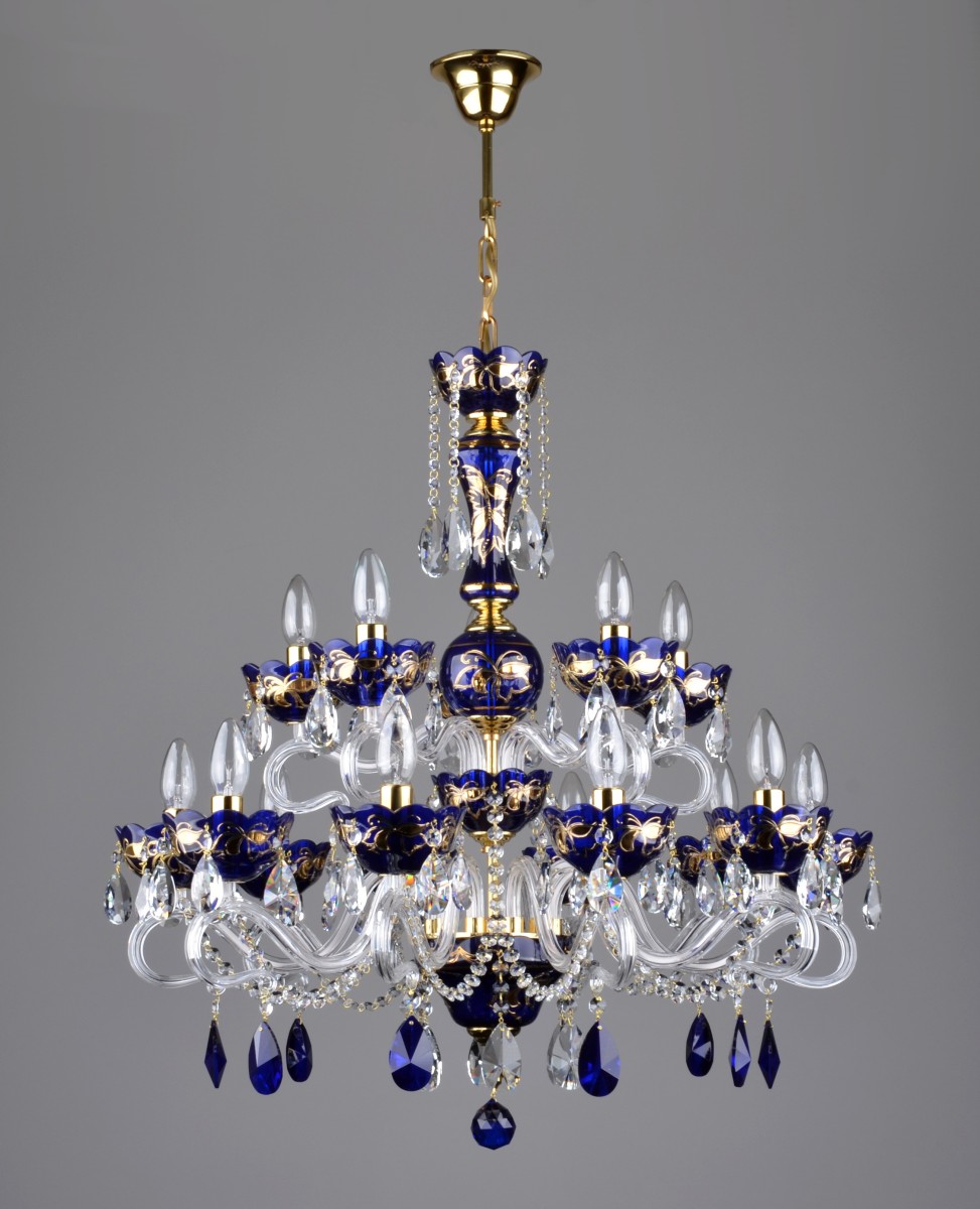 15-arm dark blue crystal chandelier decorated with gold painting and ...